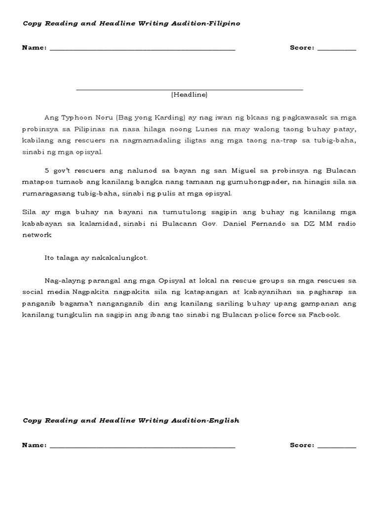 Copy Reading and Headline Activity | PDF