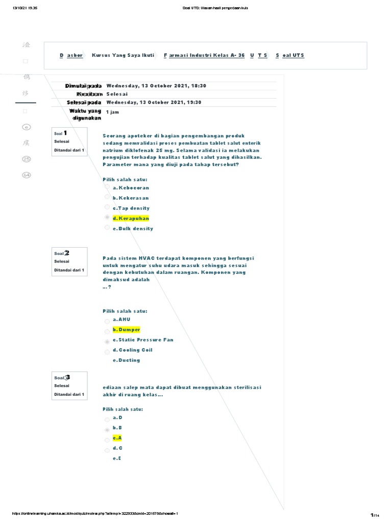 Soal UTS FARINDUS - Ulasan Hasil Pengerjaan Kuis-Dikonversi | PDF
