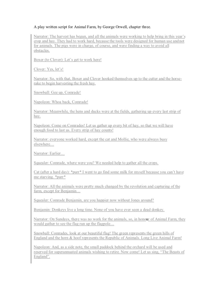 Animal Farm Play Script Overview | PDF | Domesticated Animals | Animals ...