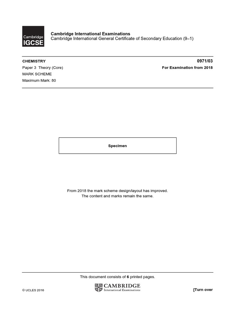 2018 Specimen Paper 3 Mark Scheme | PDF | Nitrogen | Oxide