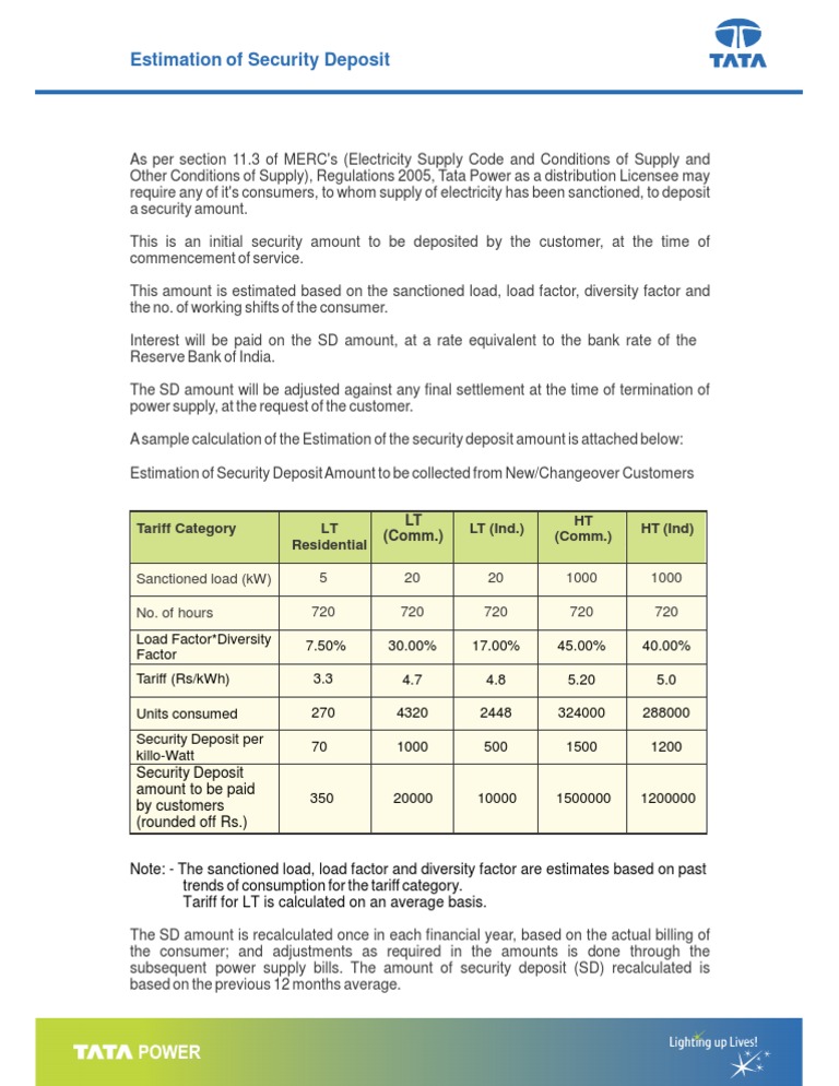 Estimation of Security Deposit | PDF