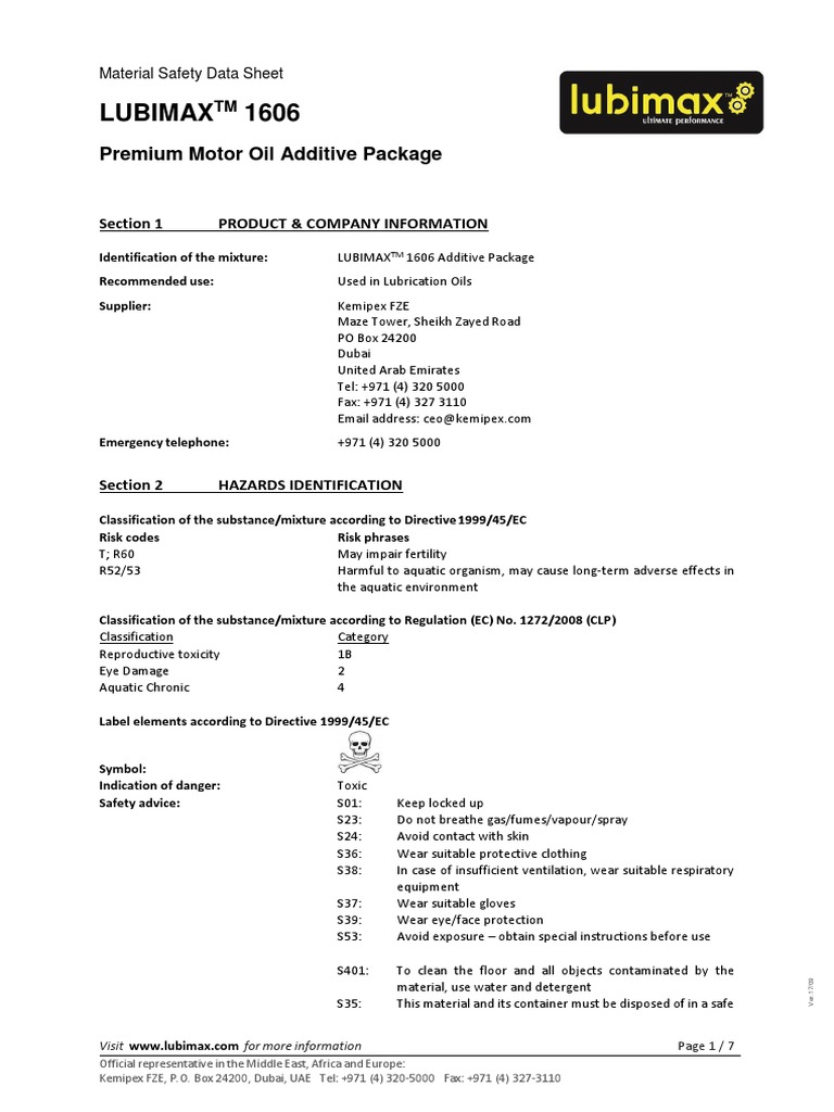 Lubimax 1606 - MSDS | PDF | Dangerous Goods | Firefighting