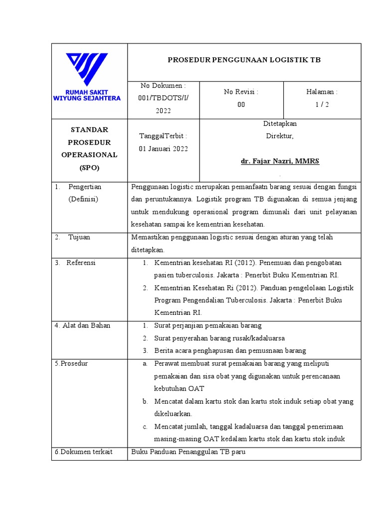 SPO Prosedur Logistik TB | PDF