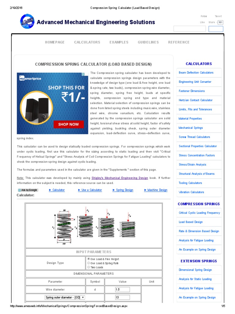 Compression Spring Calculator (Load Based Design) | PDF | Strength Of ...
