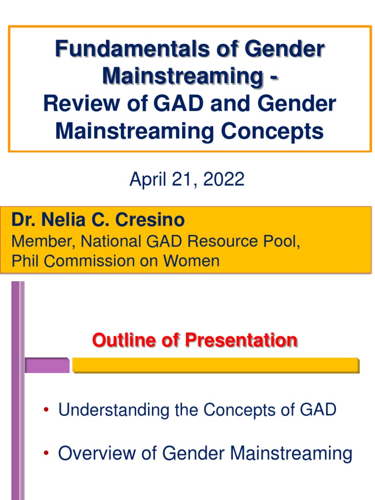 2022 GAD Webinar 2 - Gender Mainstreaming by DR Nelia C. Cresino | PDF ...