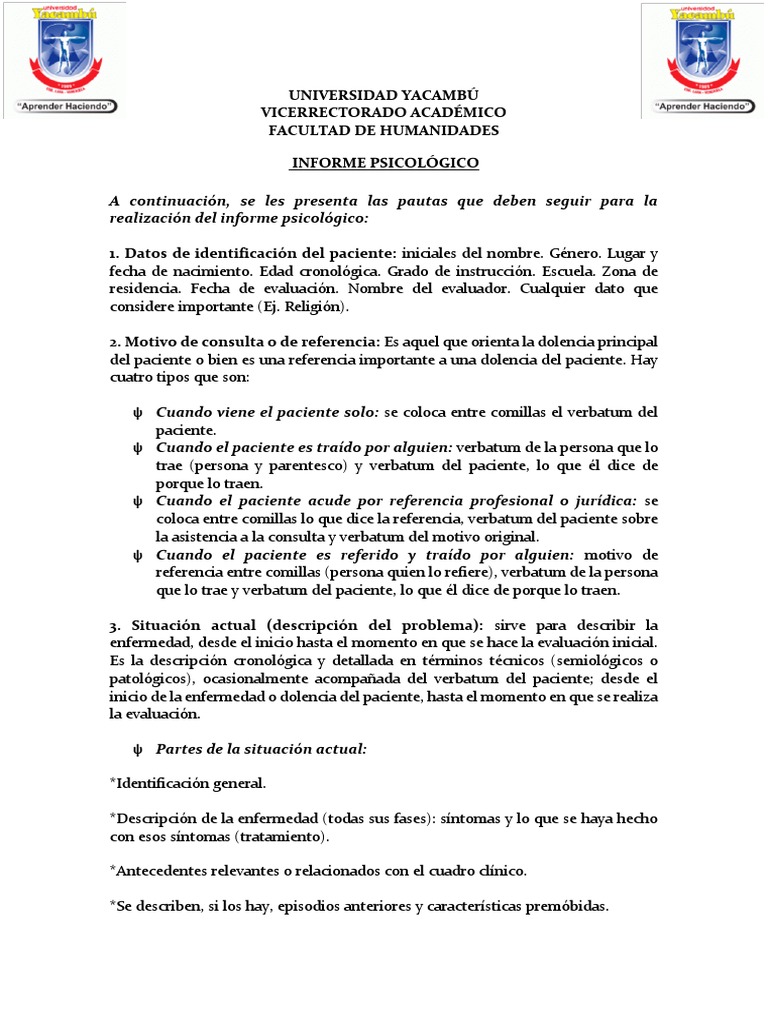 Informe Psicologico | PDF | Sicología | Terapia de conducta cognitiva