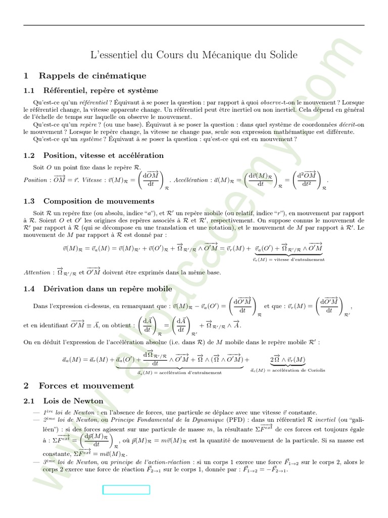 7résumé 1 Du Mécanique Du Solide | PDF | Rotation | Moment d'une force