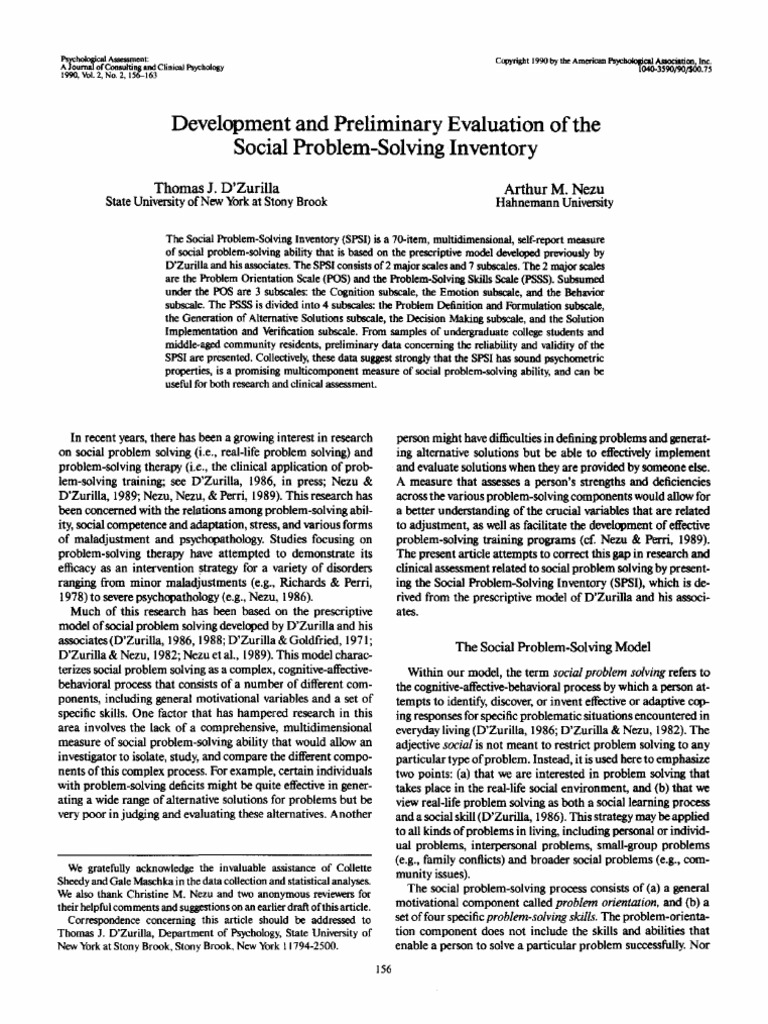 Dzurilla (1990) Development and Preliminary Evaluation of The | PDF ...