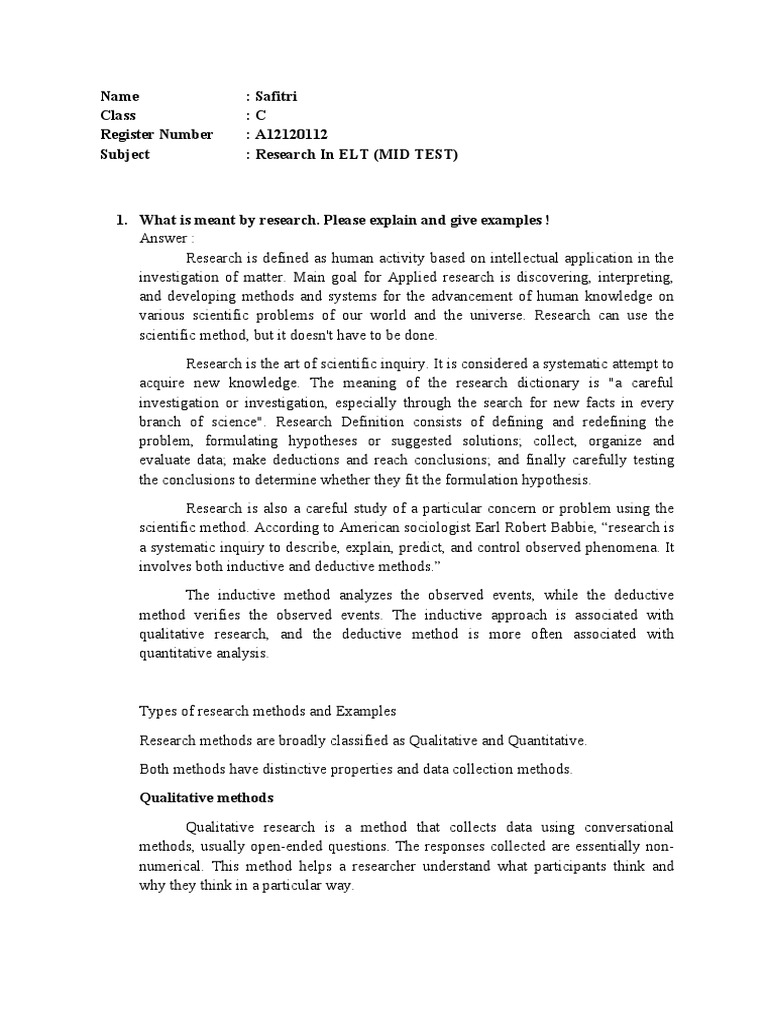 Mid Test Research in Elt | PDF | Quantitative Research | Scientific Method