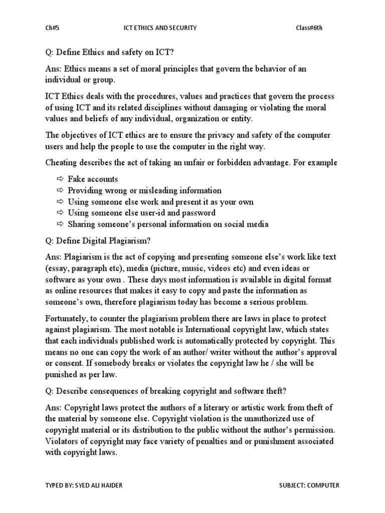 ICT Ethics and Security | PDF | Plagiarism | Security
