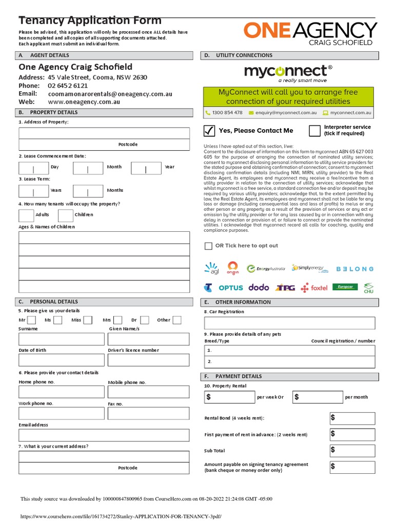 Tenancy Application Form Template | PDF | Leasehold Estate | Landlord
