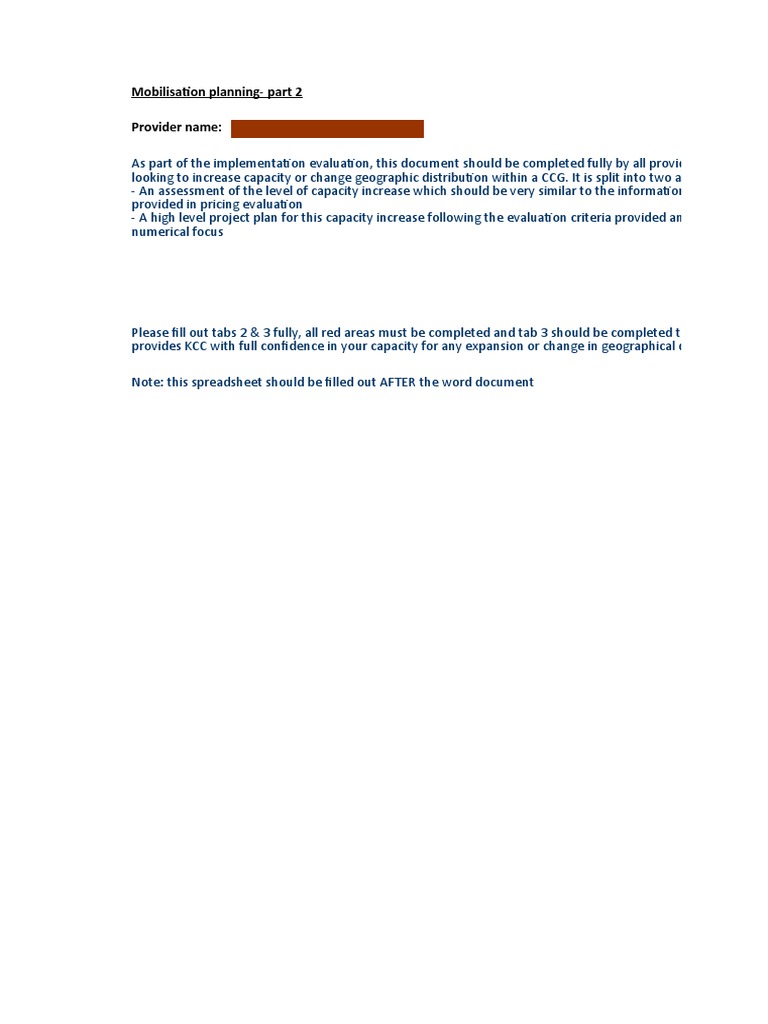 Appendix B Part 3 Mobilisation Plan Excel Template Pdf Kent Business