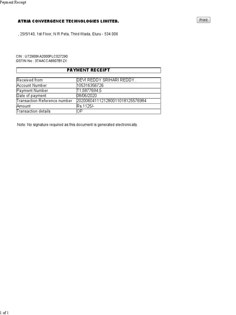 Payment Receipt Aug2020 | PDF