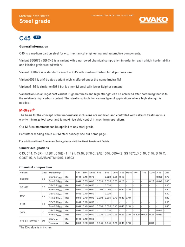 Steel Grade: Material Data Sheet | PDF | Heat Treating | Materials