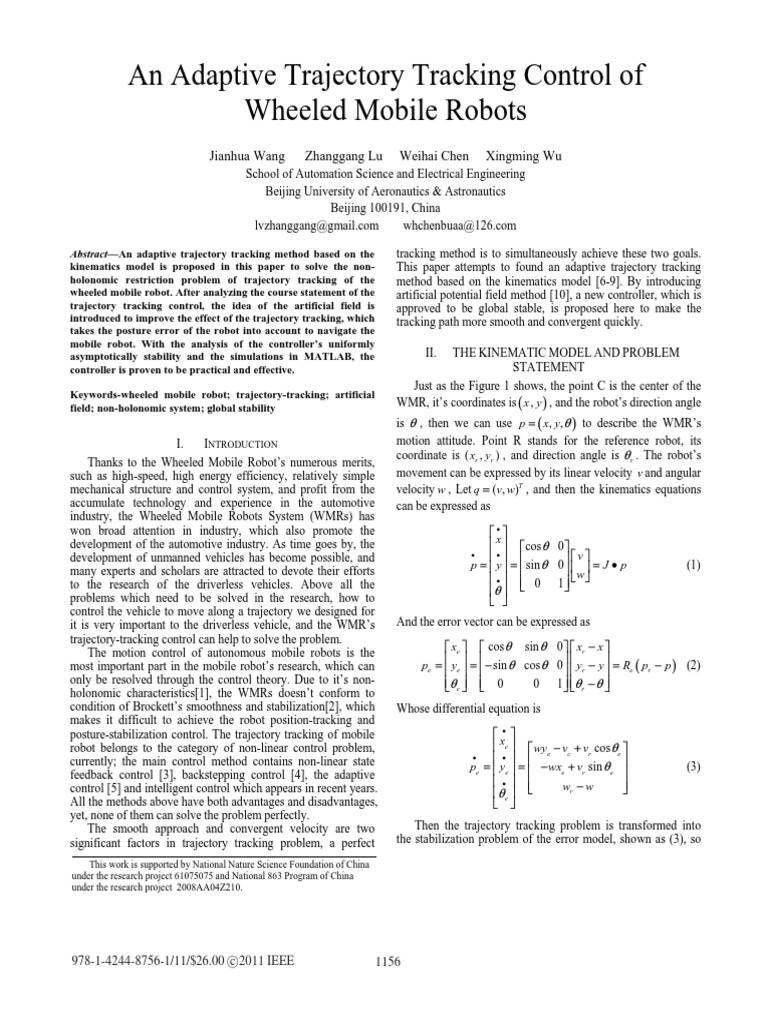 2011 An Adaptive Trajectory Tracking Control of Wheel Mobile Robots ... 2011 An Adaptive Trajectory Tracking Control of Wheel Mobile Robots ...