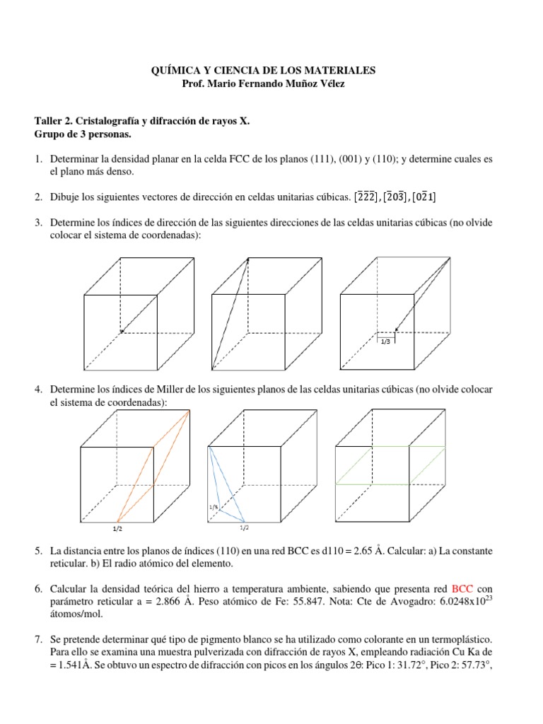 Taller 2 - Cristalografía y Difracción de Rayos X | PDF ...