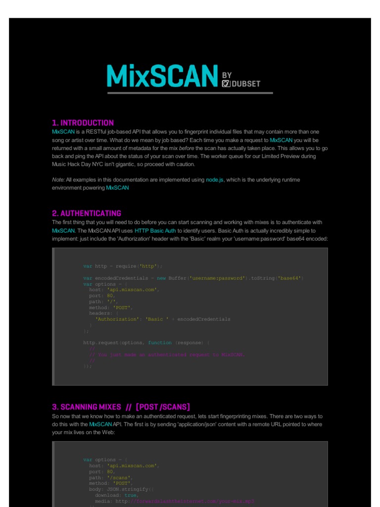 Mixscan by Dubset | PDF | Application Programming Interface | Hypertext Transfer Protocol