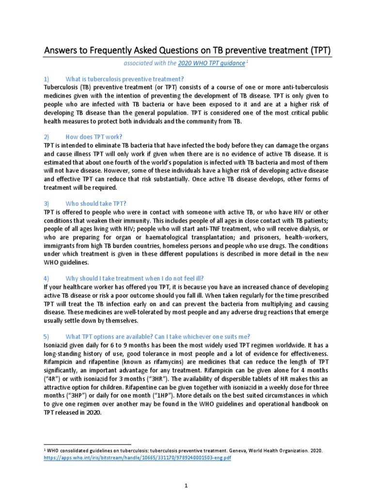 5 Faqs TB Preventive Treatment | PDF | Tuberculosis | Clinical Medicine