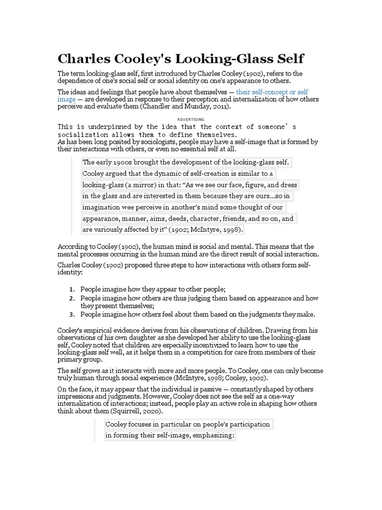 Charles Cooley's Looking-Glass Self Theory | PDF | Perception | Mind