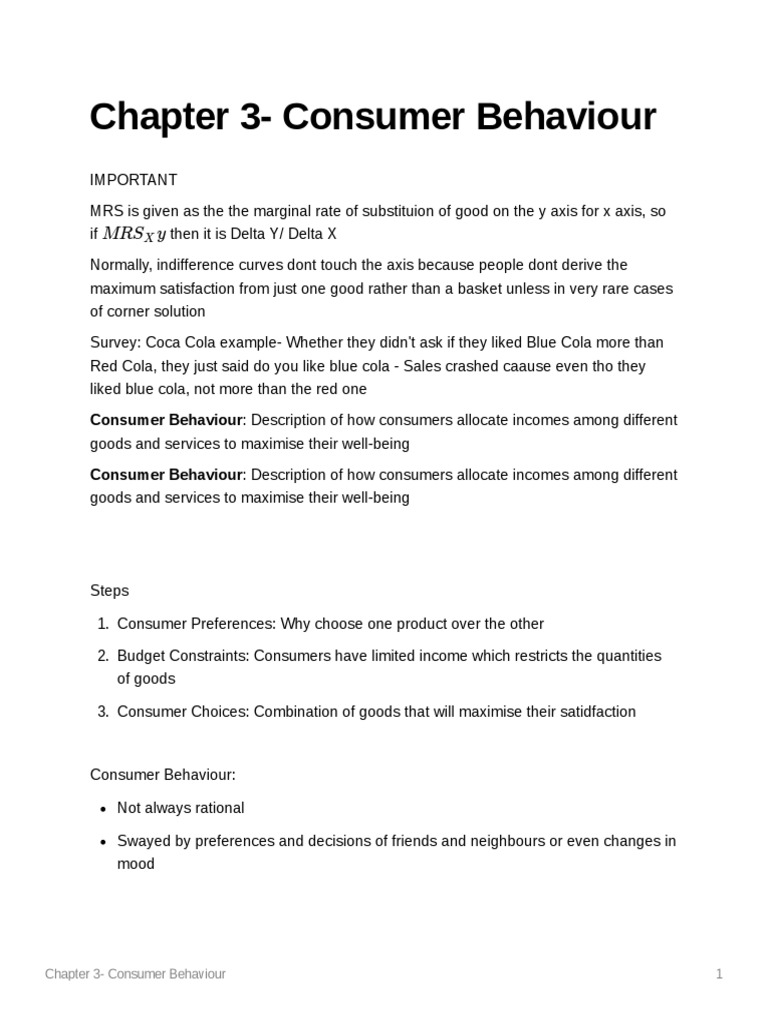 Chapter 3 - Consumer Behaviour | PDF | Utility | Marginal Utility