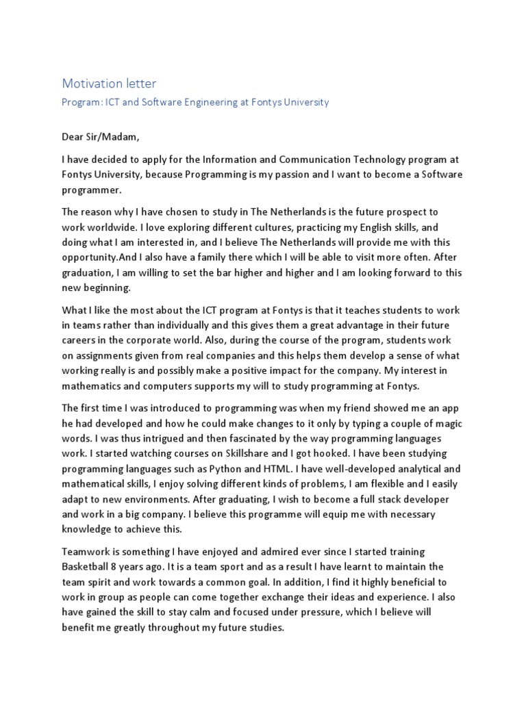 Motivational Letter - L.G | PDF | Educational Technology | Computer ...