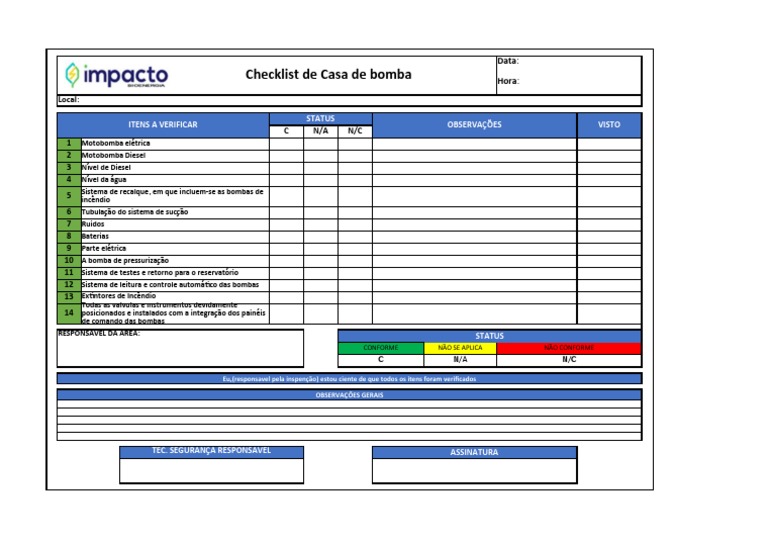 Checklist Casa de Bombas | PDF