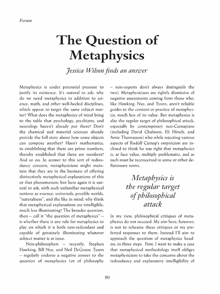 Wilson - The Question of Metaphysics | PDF | Metaphysics | Theory