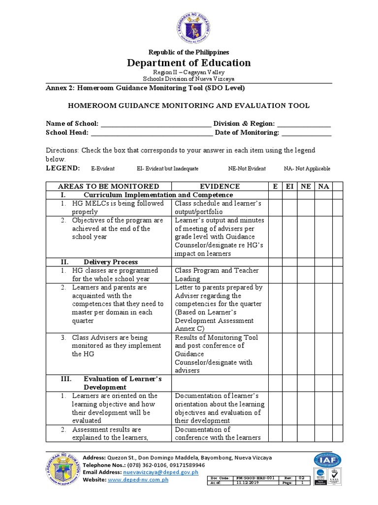 Homeroom Guidance Monitoring Tool | PDF | School Counselor