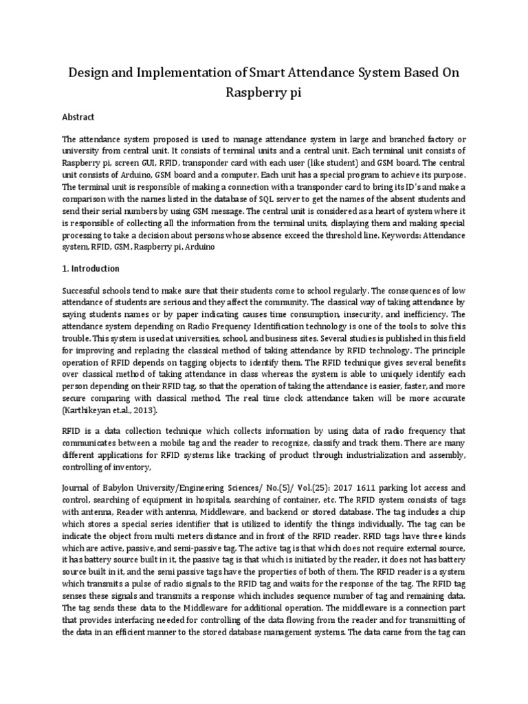 Design and Implementation of Smart Attendance System Based On Raspberry Pi | PDF | Radio ...