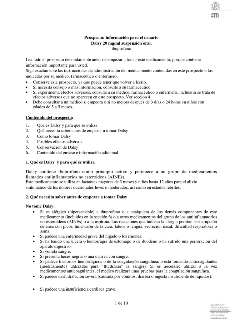 Prospecto Dalsy | PDF | Medicamentos con receta | Aspirina