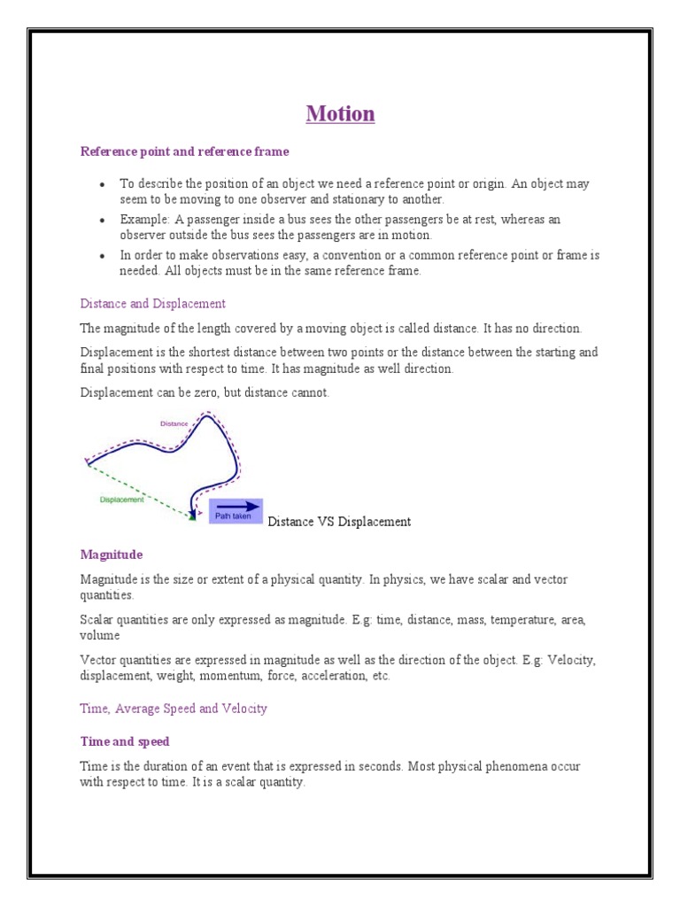 Motion Notes | PDF | Velocity | Acceleration