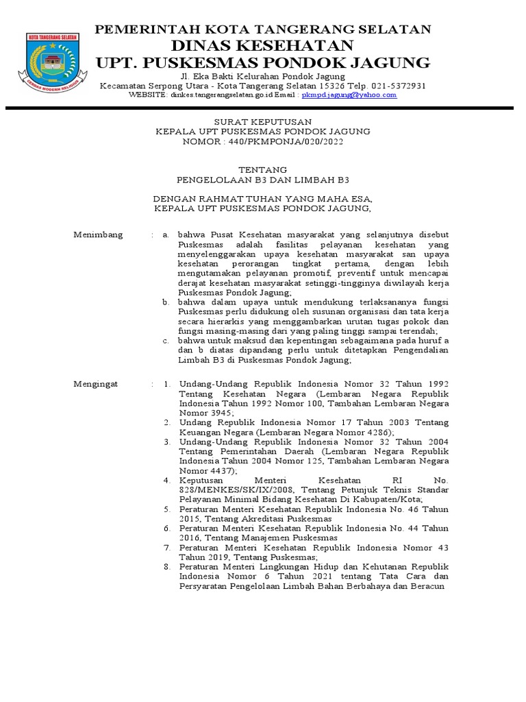 SK Pengelolaan B3 Dan Limbah B3 | PDF