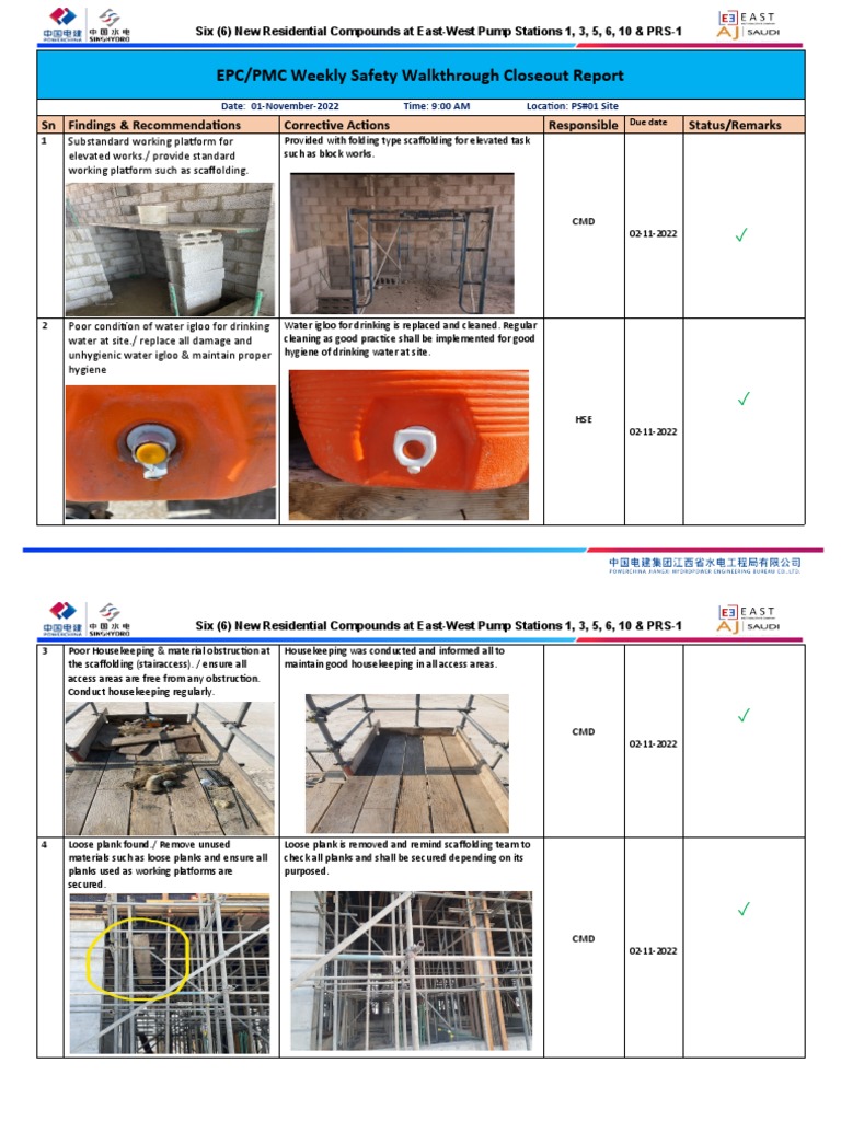 EPC-PMC HSE Management Safety Walkthrough Close Out Report.1 - For Merge | PDF | Scaffolding ...