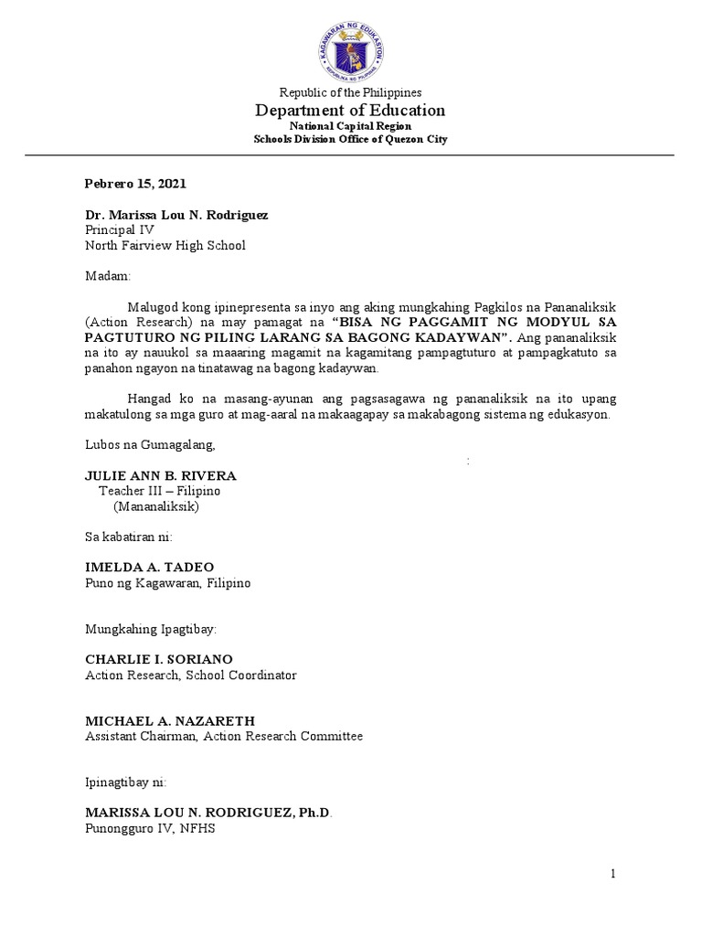 ACTION Research Proposal J. RIVERA - Bisa NG Modyul | PDF