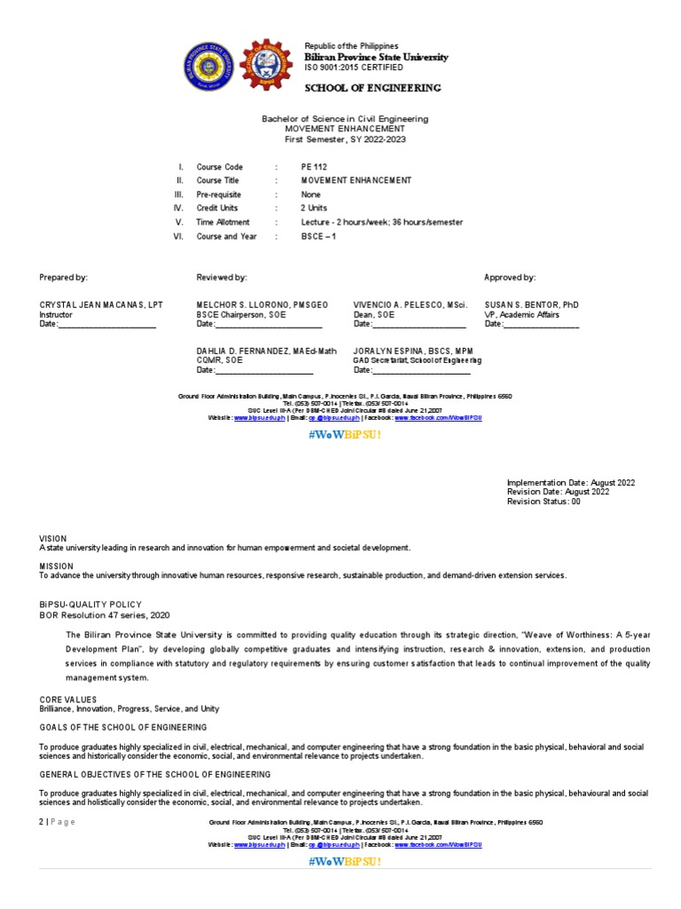 Pe Syllabus Bsce 1 | PDF | Engineering | Civil Engineering