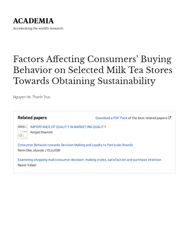 Factors Affecting Consumers Buying Behavior On Selected Milk Tea Stores ...