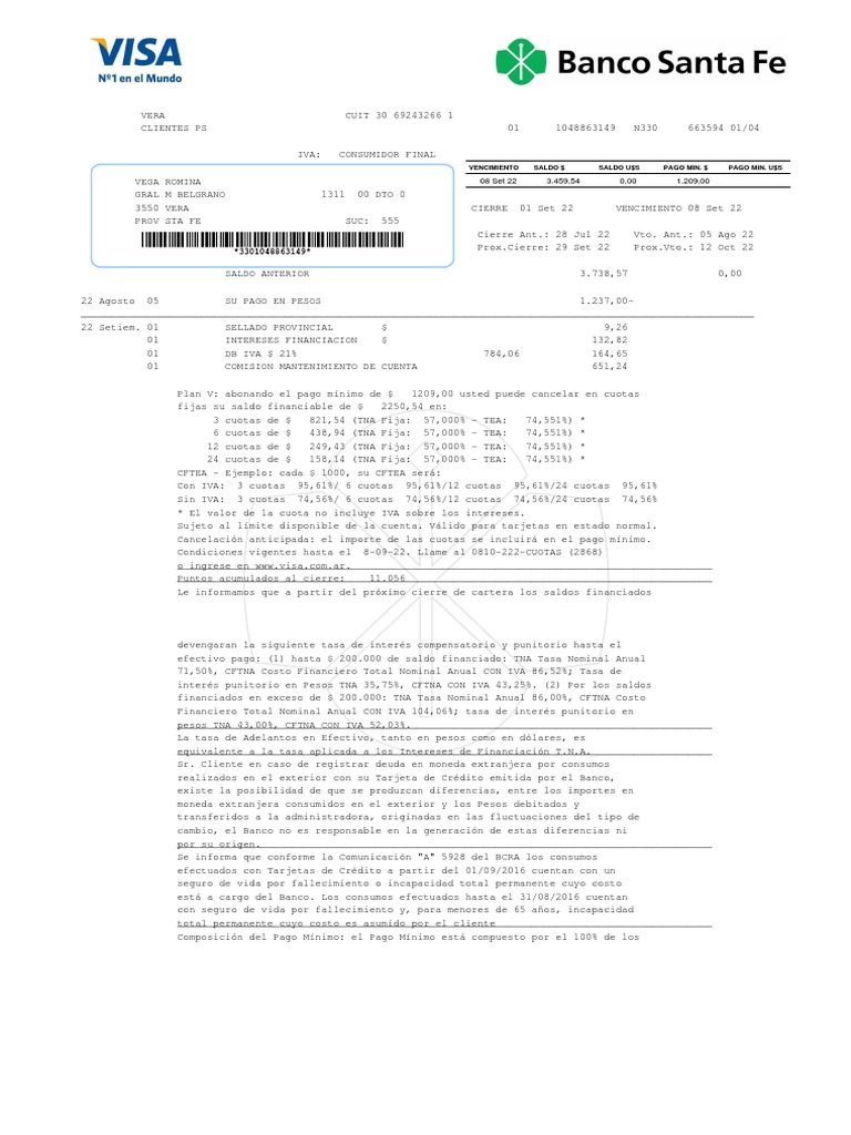 Estado 01092022 | PDF | Tarjeta de crédito | Interés