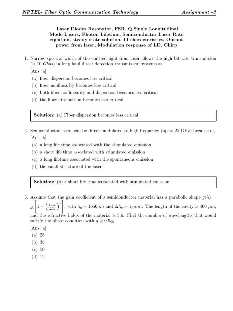 FOCT NPTEL Week3 Assignment Questions&Solutions | PDF | Laser ...