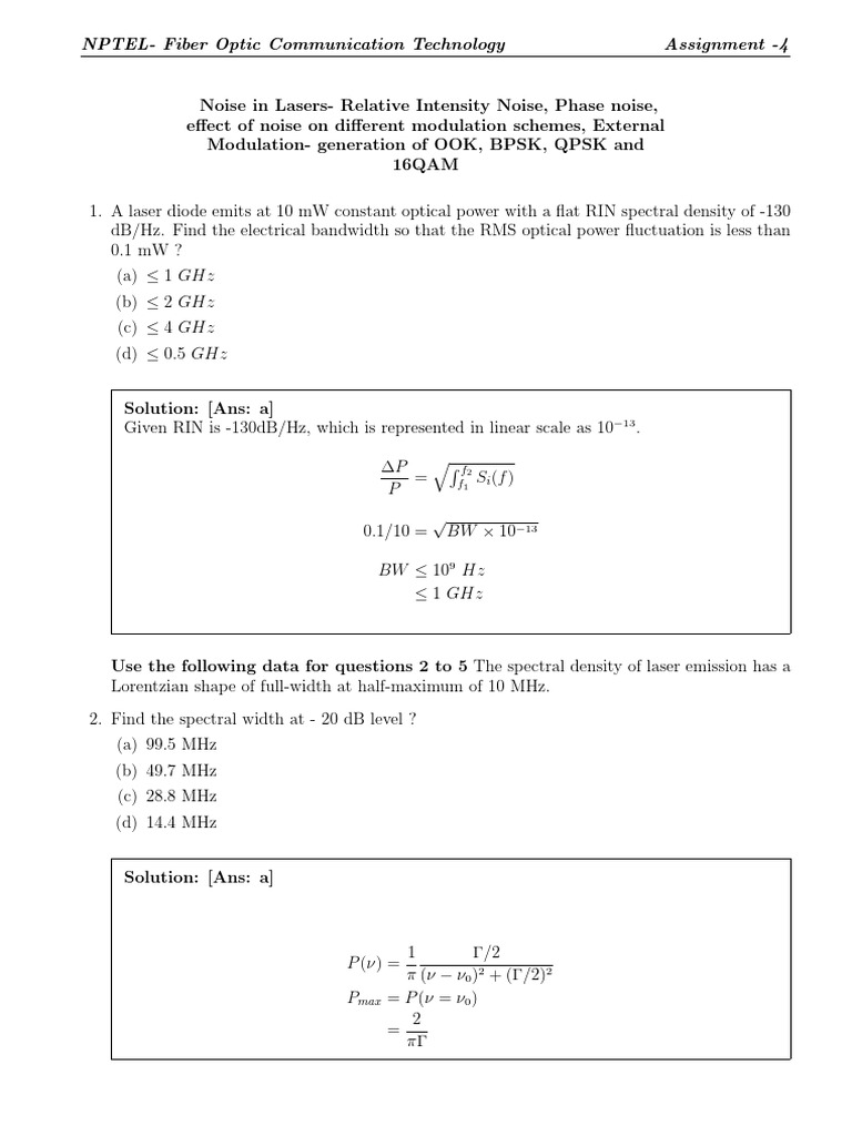 FOCT NPTEL Week4 Assignment Questions&Solutions | PDF | Decibel | Fiber ...