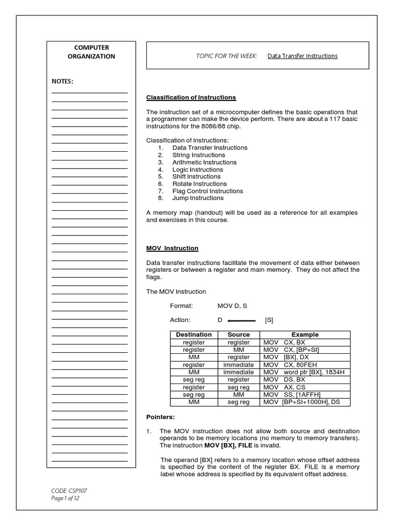 Topic 9 - 10 - Data Transfer Instructions | PDF | Pointer (Computer Programming) | Computing