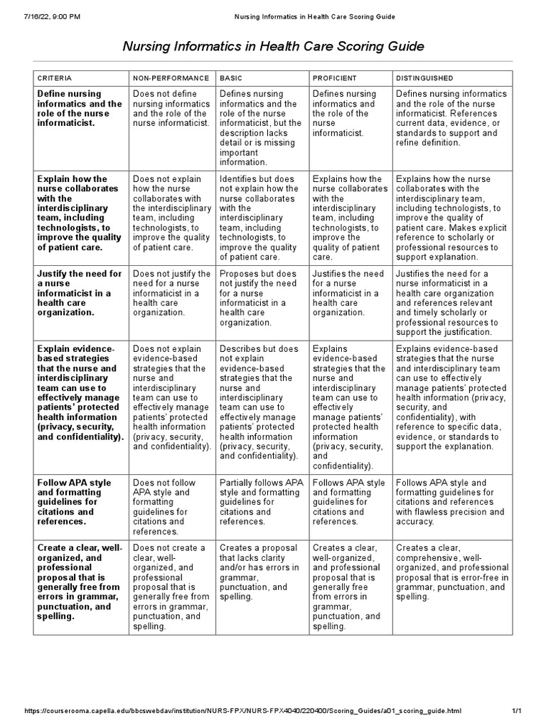 Nursing Informatics in Health Care Scoring Guide | PDF | Nursing ...
