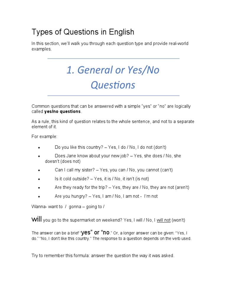 Types of Questions in English | PDF | Question | Linguistics