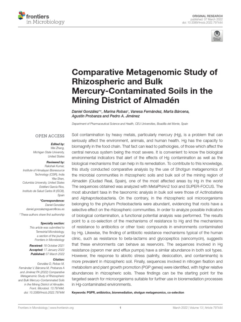 Comparative Metagenomic Study of Rhizospheric and Bulk Mercury-Contaminated Soils in The Mining ...