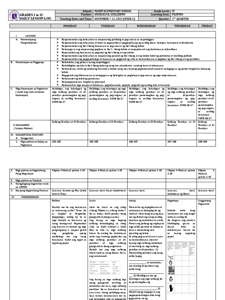 DLL - Filipino 4 - Q2 | PDF