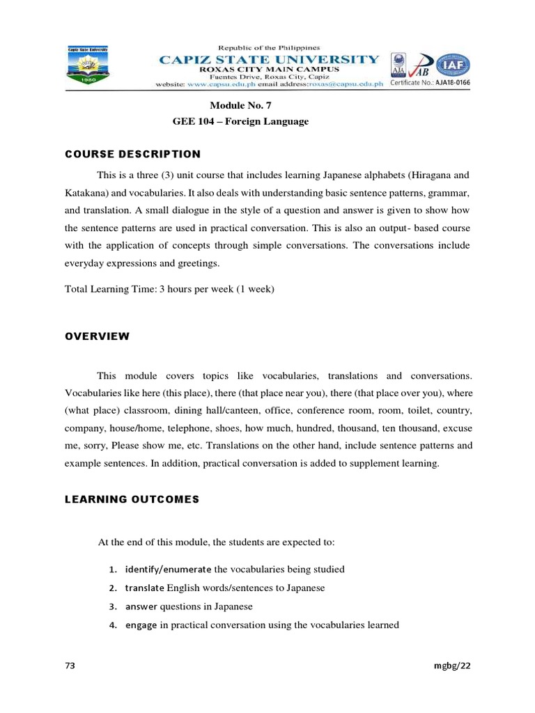 FL Module 7 | PDF | Translations | Japanese Language