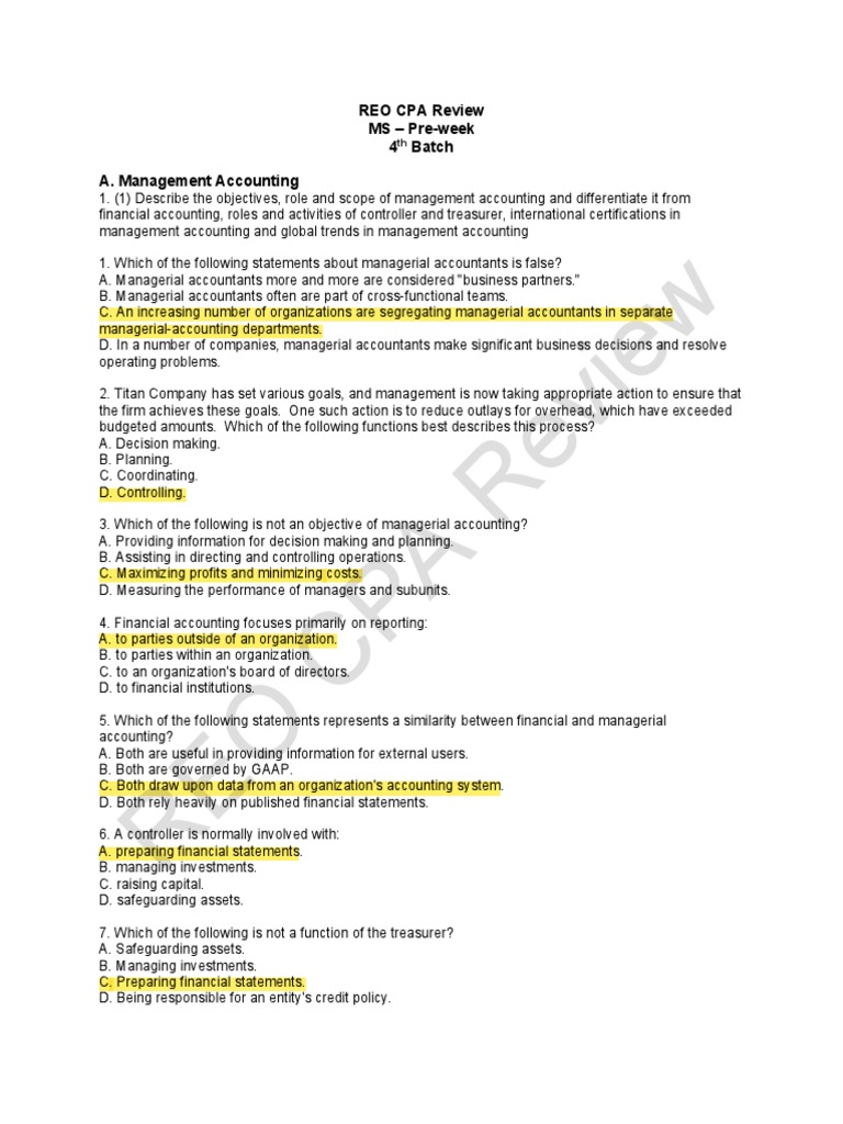 MAS Pre Week 4th Batch UPLOAD FILE | PDF | Management Accounting | Strategic Management