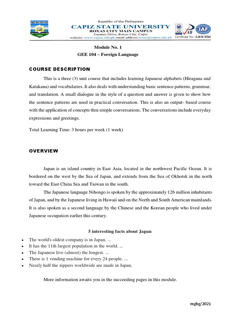 FL Module 1 | PDF | Japanese Language | Japan