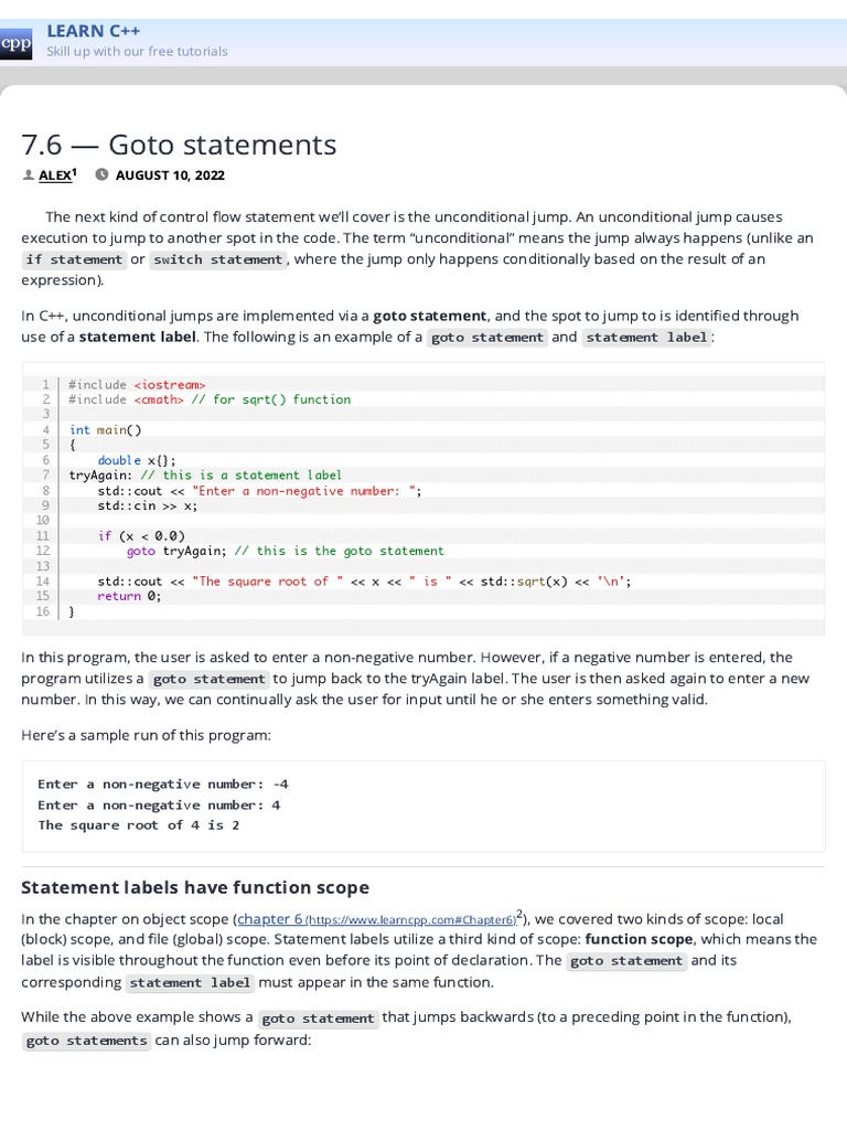 7.6 - Goto Statements - Learn C++ | PDF | Scope (Computer Science ...