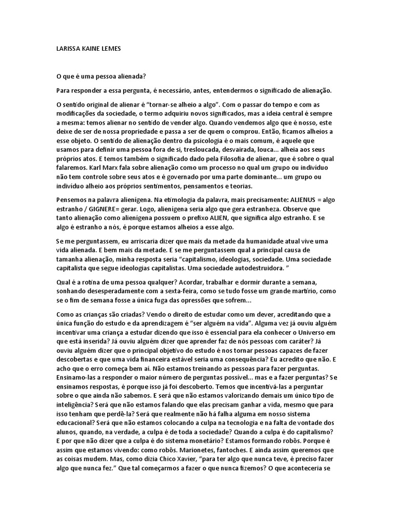 O que é uma pessoa alienada? Uma análise das causas e consequências da ...