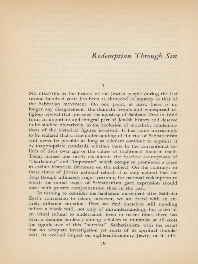 Gershom Scholem Redemption Through Sin I | PDF